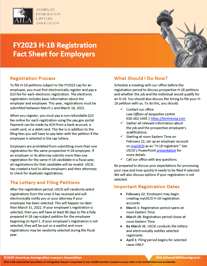 H-1B Registration Fact Sheet - Lentini Visas | Immigration Services ...